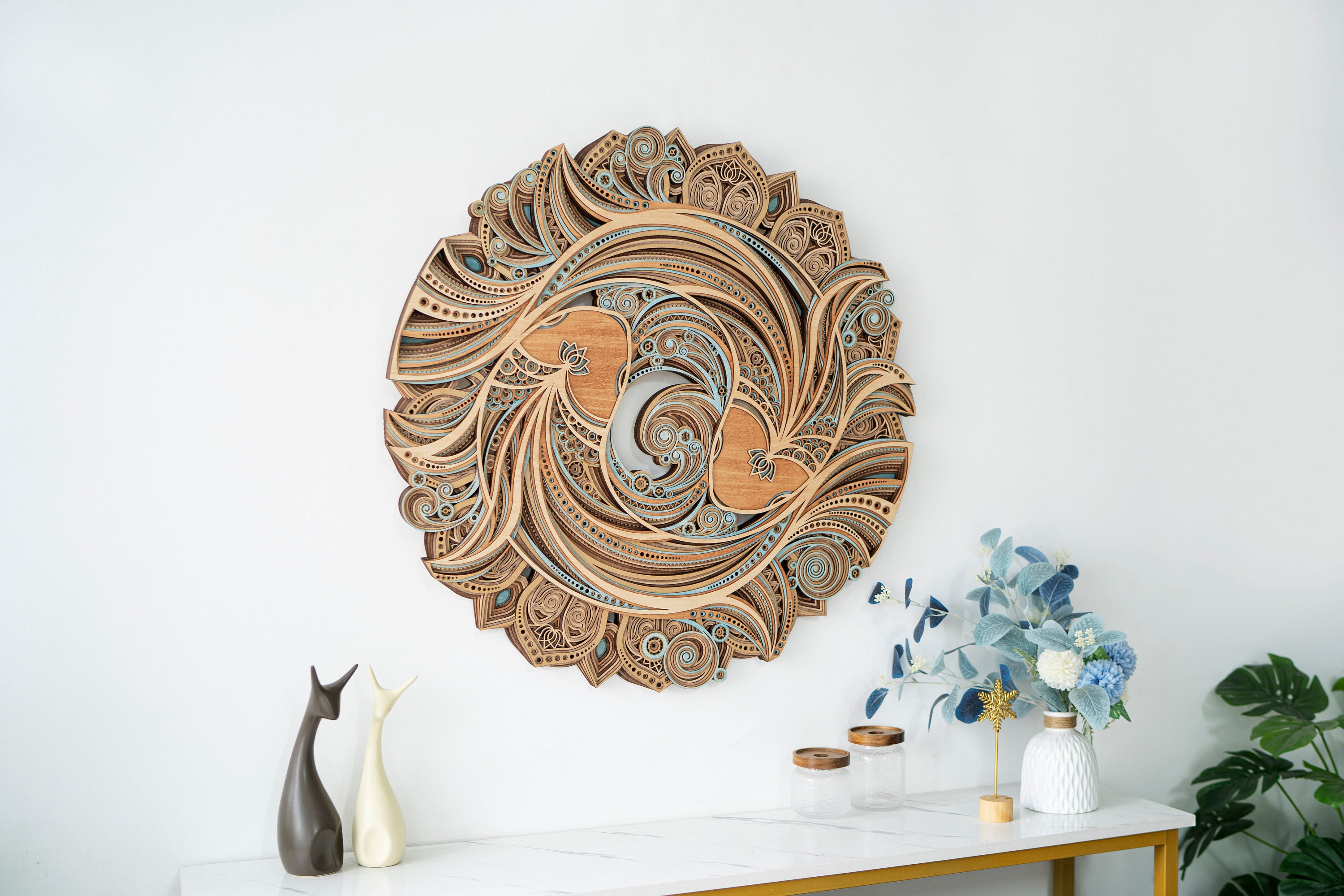 STEREOWOOD Koi and Lotus Multi-layer Wall Art Large Geometric - Etsy Canada