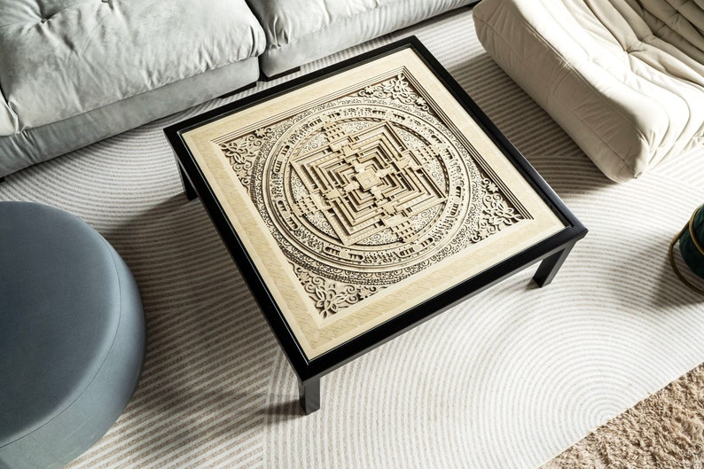 Kalachakra Mandala Table, Sacred Geometry Wood Furniture, Wheel of Time ...