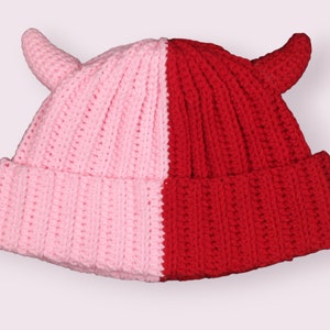 Custom Crochet Split Colour Devil Horn Beanie - Etsy