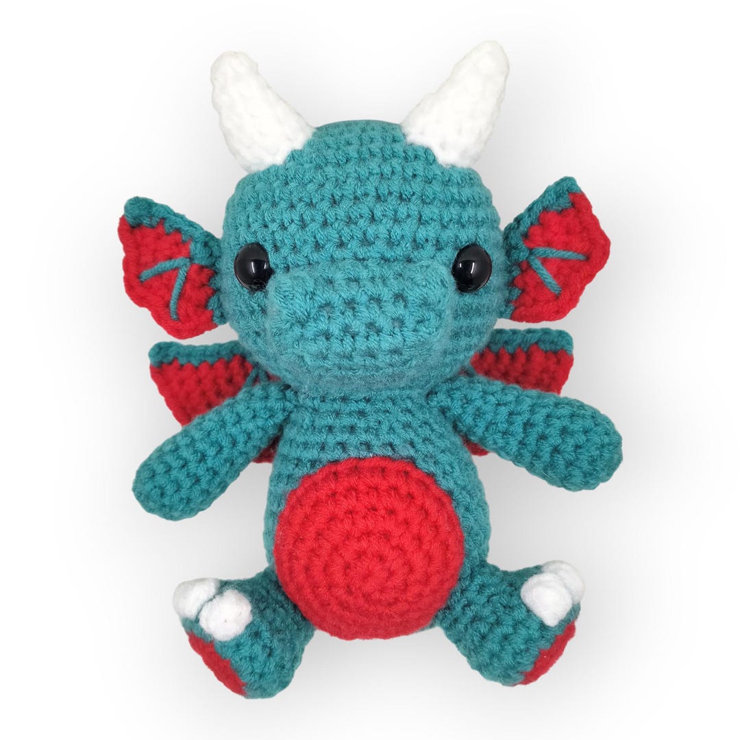 Crochet Teal and Red Cuddly Dragon Amigurumi - Etsy