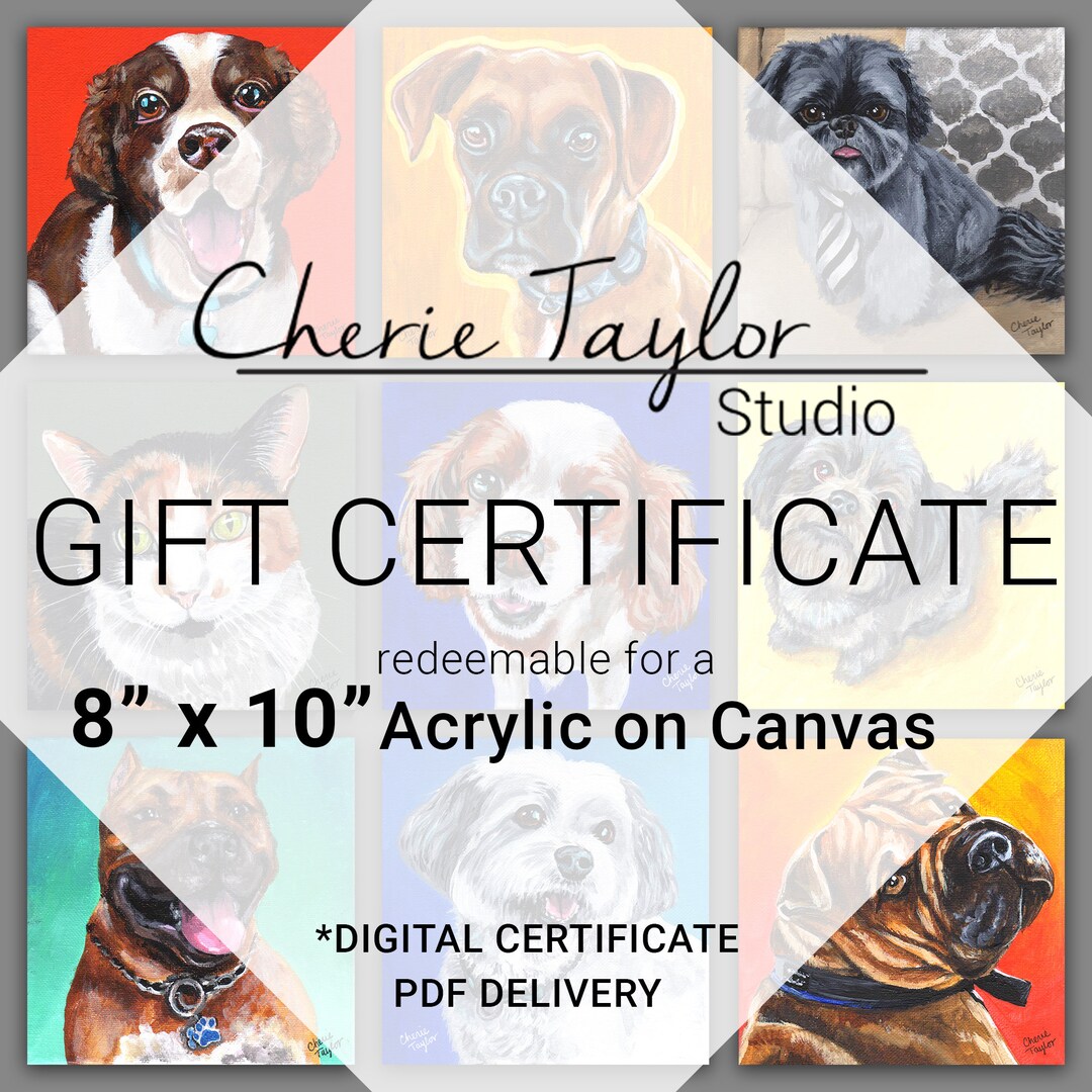 Custom Pet Portrait Gift Certificate PDF, 8x10 , Pet Portraits, Custom ...