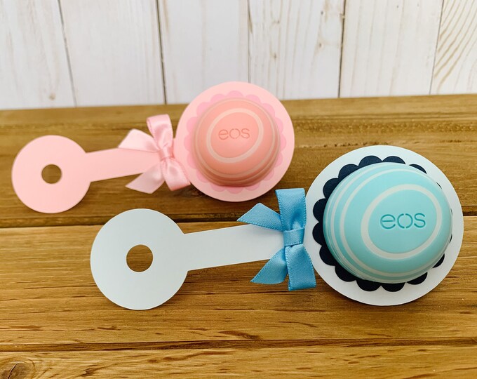 Pink Baby Rattle Baby Shower Favor / EOS Round Lip Balm Holder / Little ...