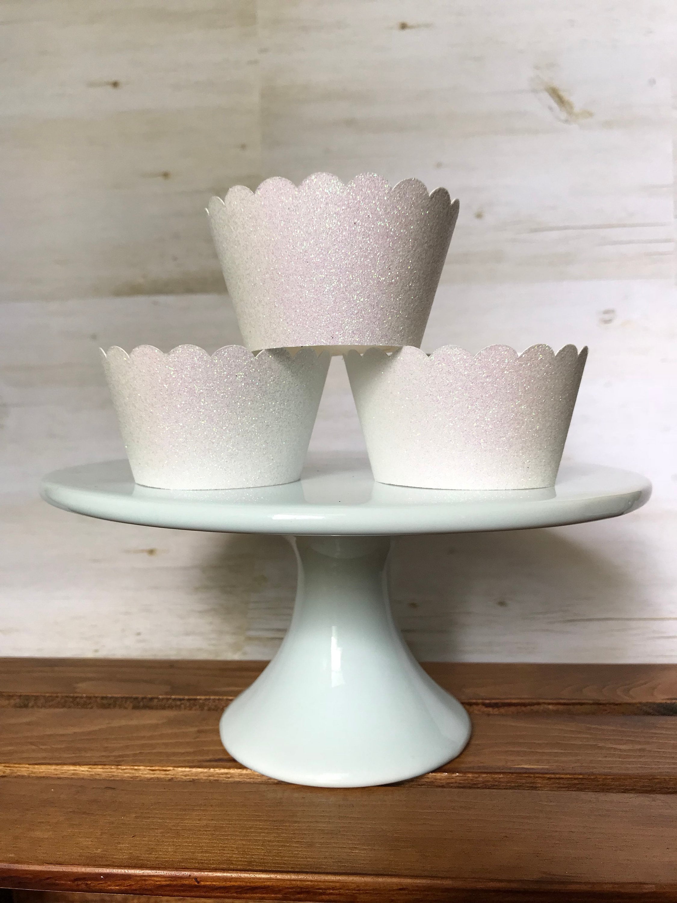 White Iridescent Glitter Cupcake Wrapper / Wedding / Bridal Shower ...