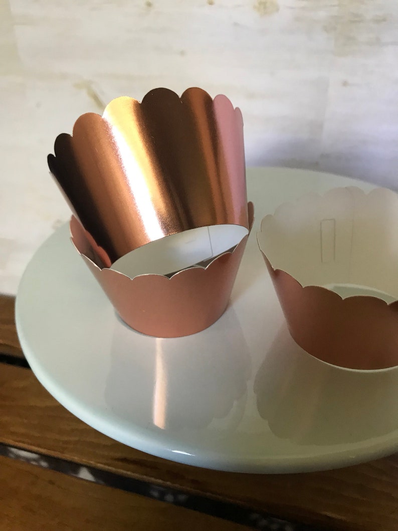 Rose Gold Foil Mirror Metallic Cupcake Wrapper / Wedding / | Etsy