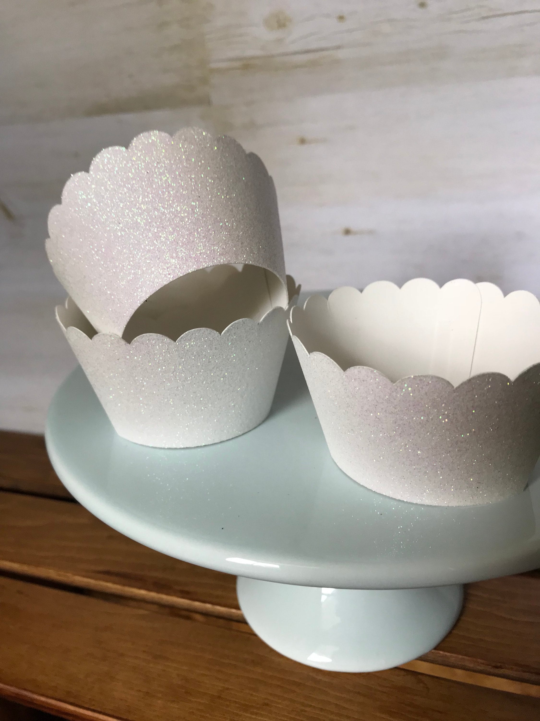 White Iridescent Glitter Cupcake Wrapper / Wedding / Bridal Shower ...