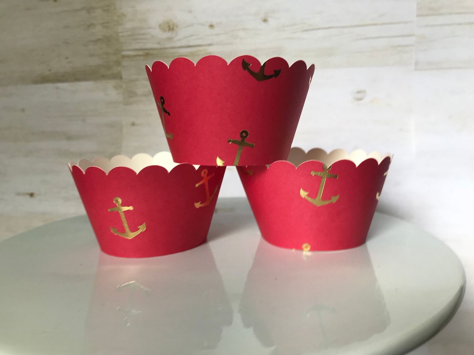 Red Gold Foil Anchor Cupcake Wrapper / Nautical Summer / - Etsy