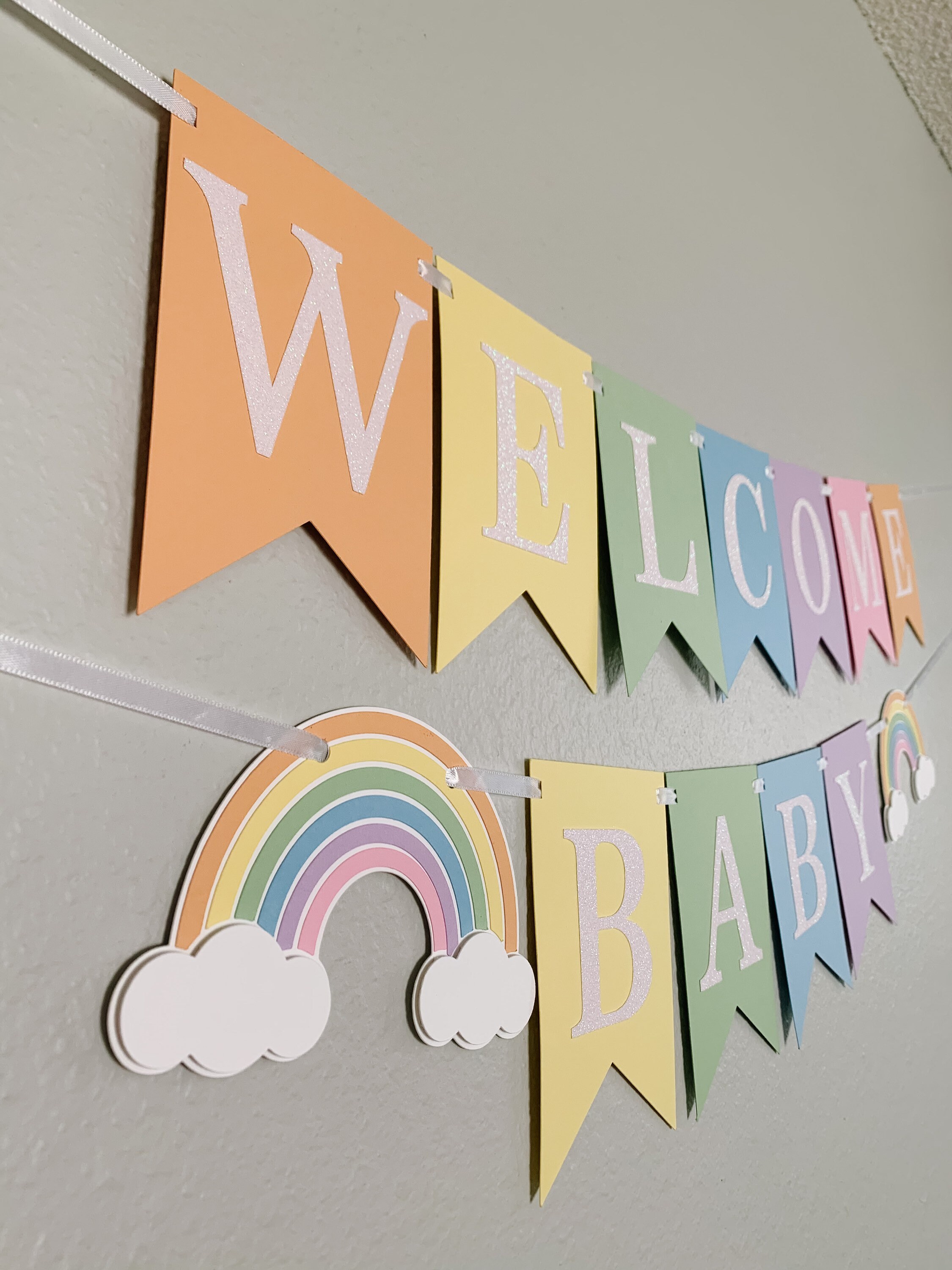 Welcome Baby Banner / Baby Shower Banner / Rainbow Baby Shower / Pastel ...
