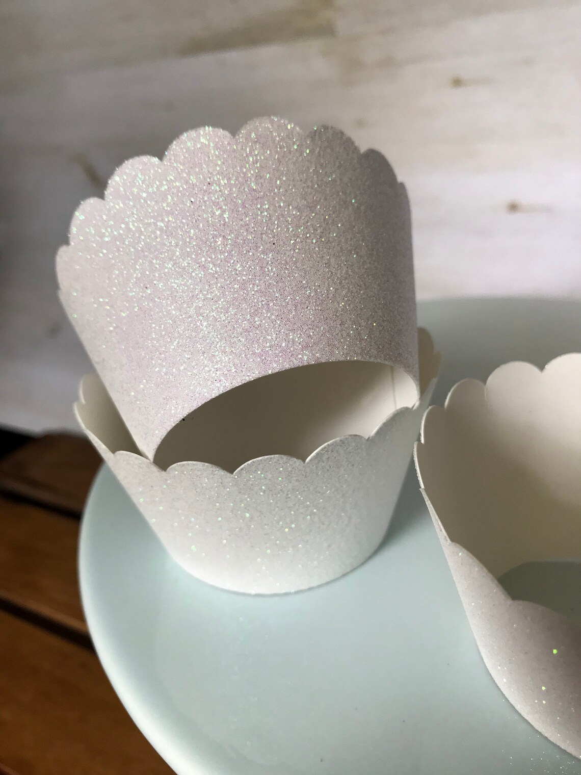 White Iridescent Glitter Cupcake Wrapper / Wedding / Bridal Shower ...