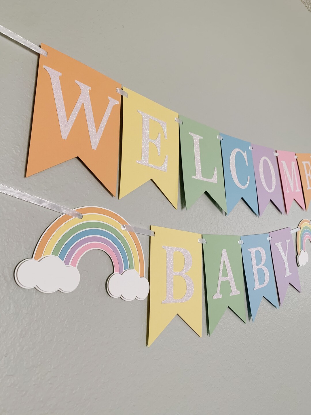 Welcome Baby Banner / Baby Shower Banner / Rainbow Baby Shower / Pastel ...