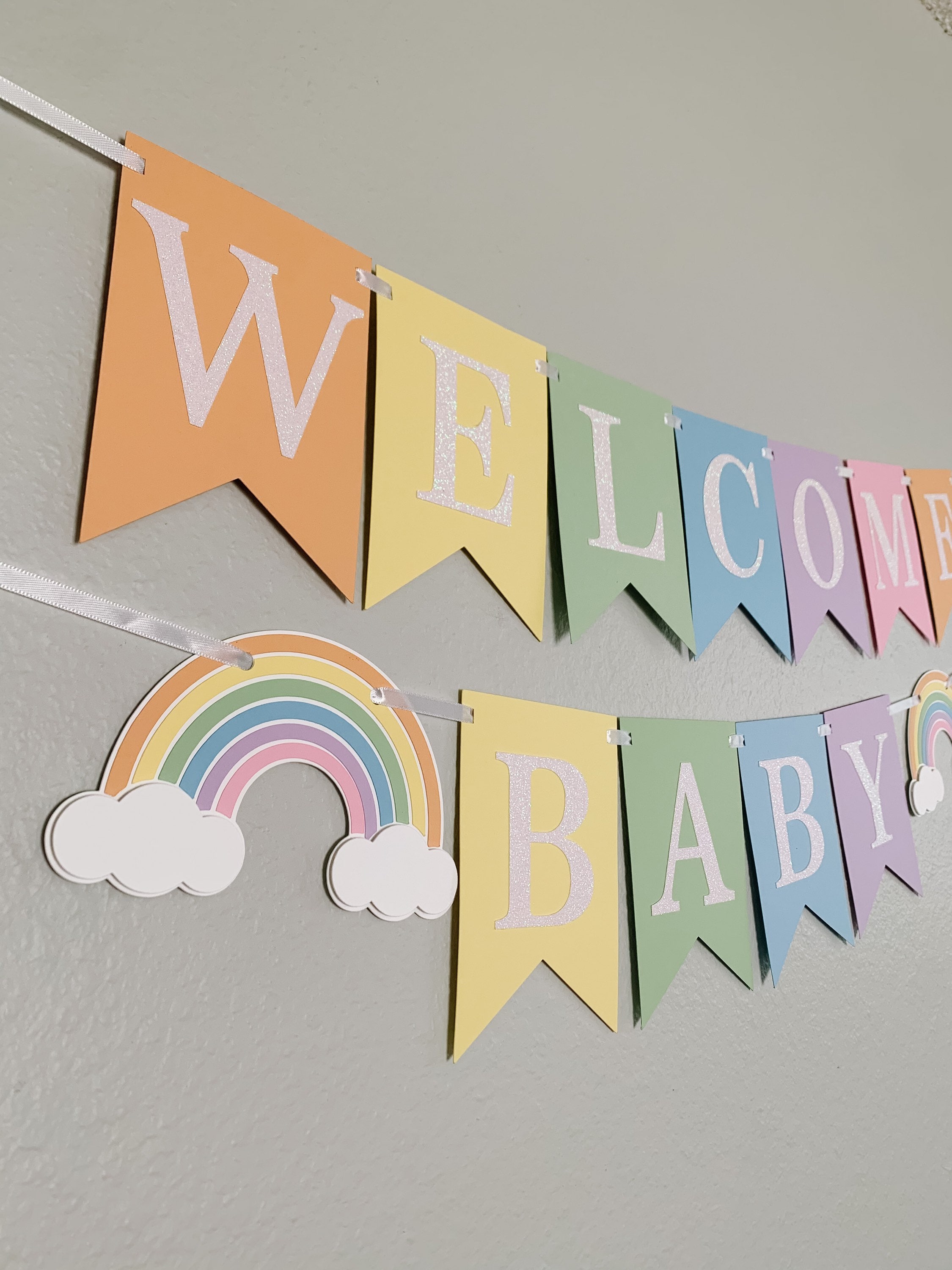 Welcome Baby Banner / Baby Shower Banner / Rainbow Baby Shower / Pastel ...