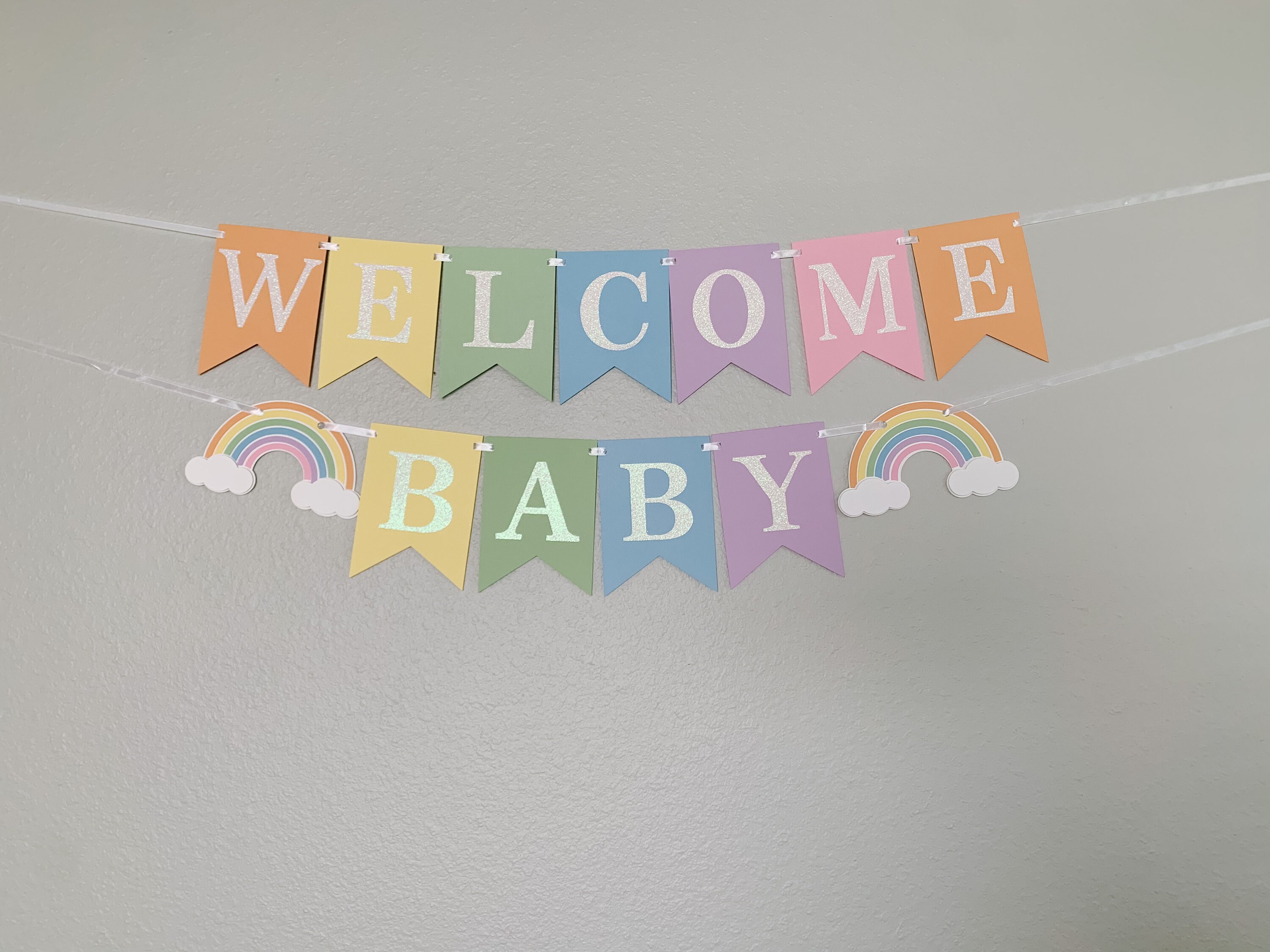 Welcome Baby Banner / Baby Shower Banner / Rainbow Baby Shower / Pastel ...