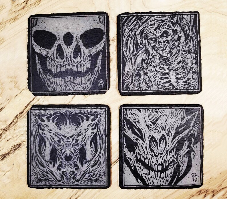 Creepy Coasters : Slate Coasters, 4x4 Inch, Set of Four, Engraved ...