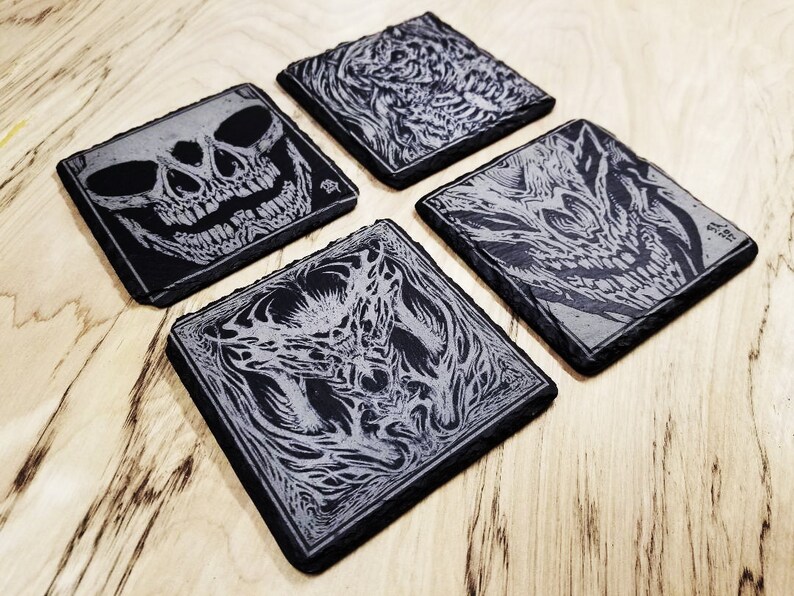 Creepy Coasters : Slate Coasters, 4x4 Inch, Set of Four, Engraved ...