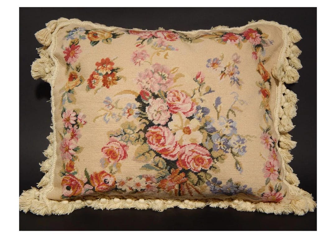 Antique Precious Elegant Victorian Cushion Hand Embroidery Small Floral ...