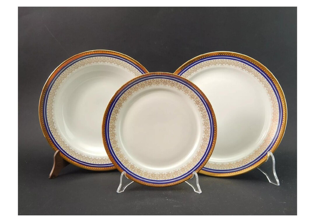 Vintage Empire Style Dinner Service With Blue and Gold Decoration ...