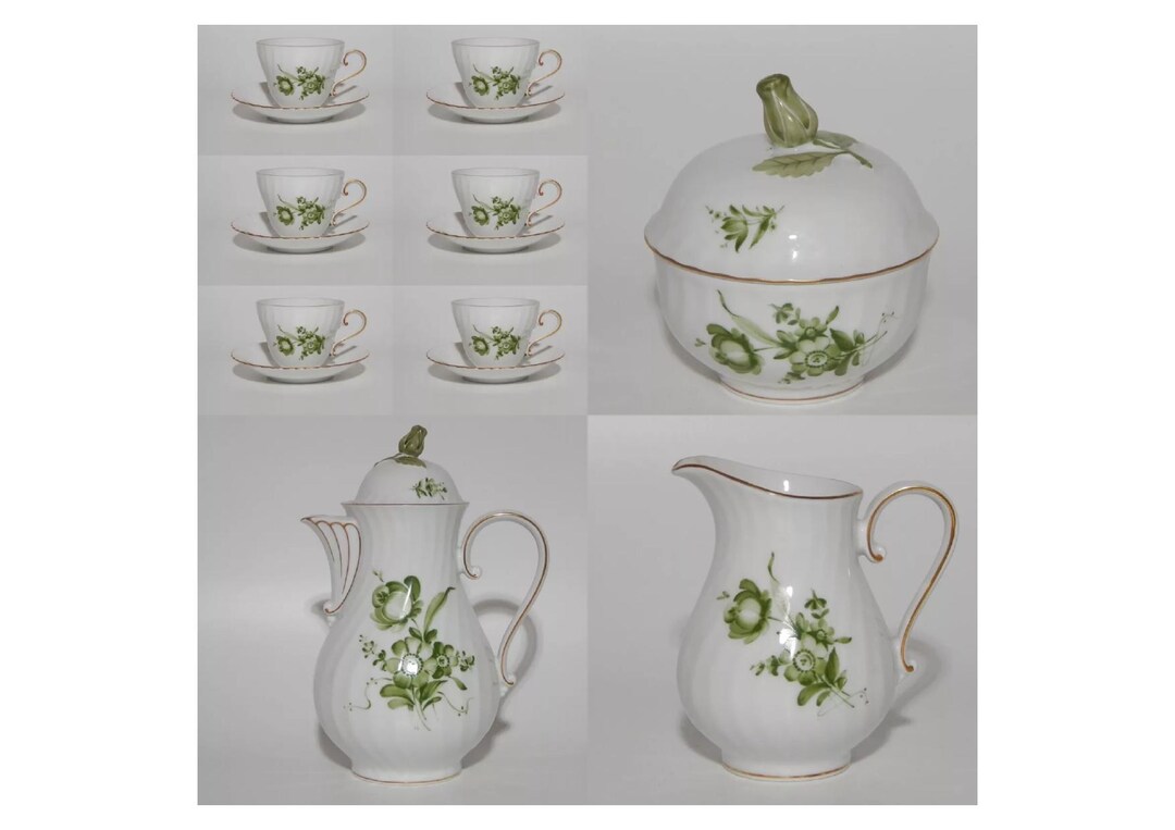Precious Vintage German Porcelain Tea Set Kaiser Bouquet Green Flowers ...