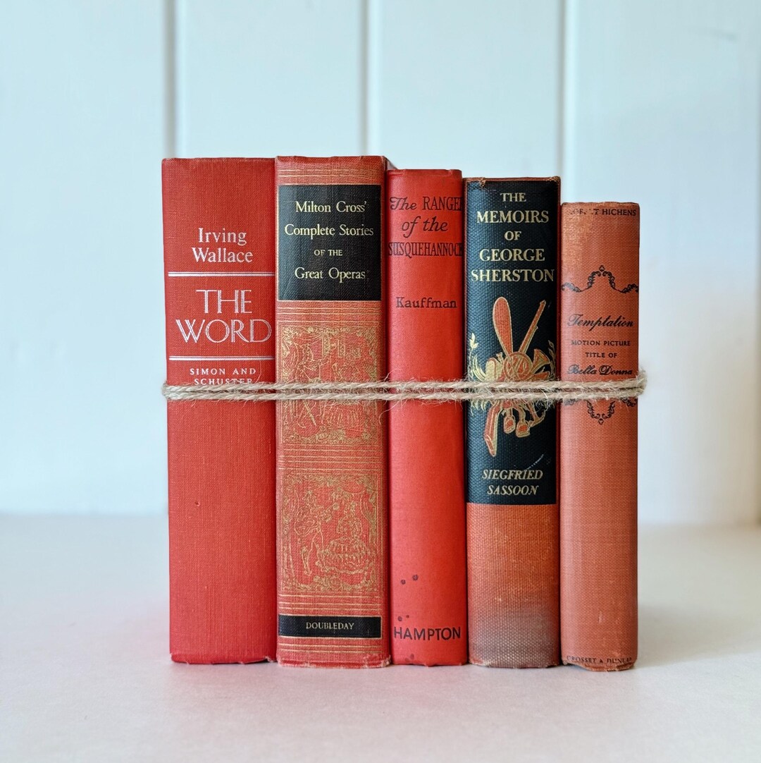 Vintage Mid-century Modern Coral Red and Black Books for Shelf Styling ...