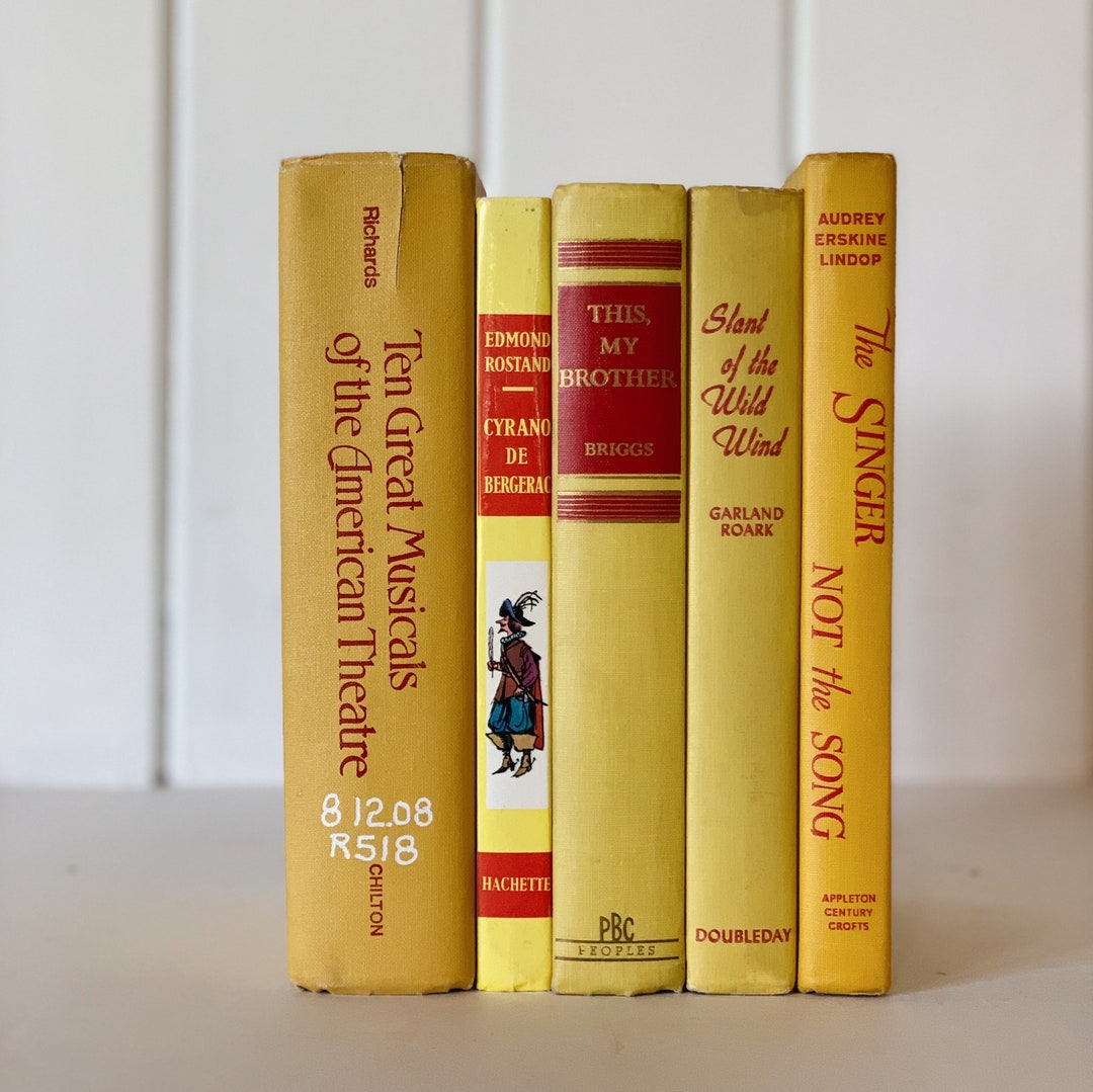 Decorative Vintage Red and Yellow Book Set for Shelf Styling - Etsy