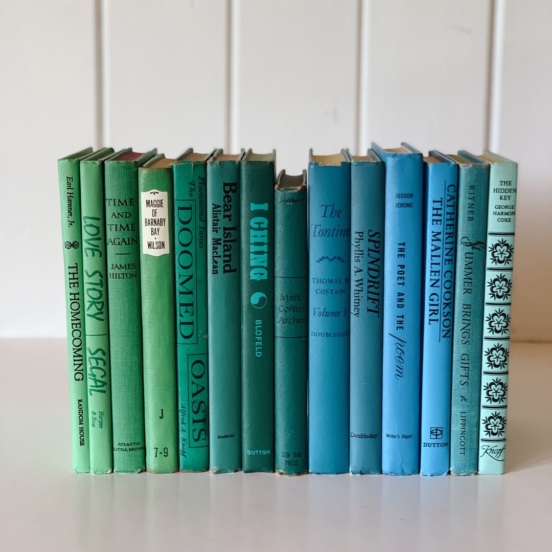 Vintage Blue and Green Retro Books for Decor, Vintage Book Set - Etsy