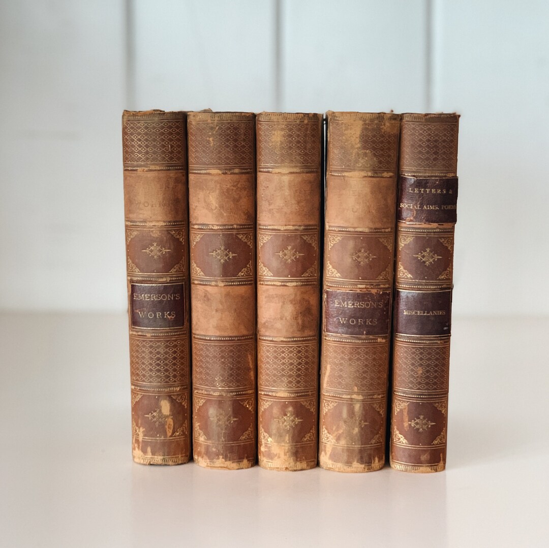 Works of Ralph Waldo Emerson in Five Volumes, 1882, Leather Bound Book ...