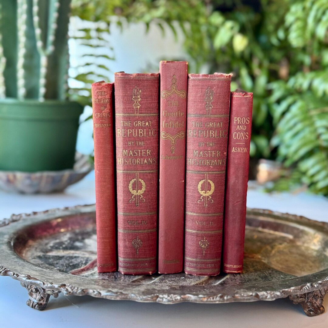 Faded Maroon Vintage Book Set for Shelf Styling - Etsy