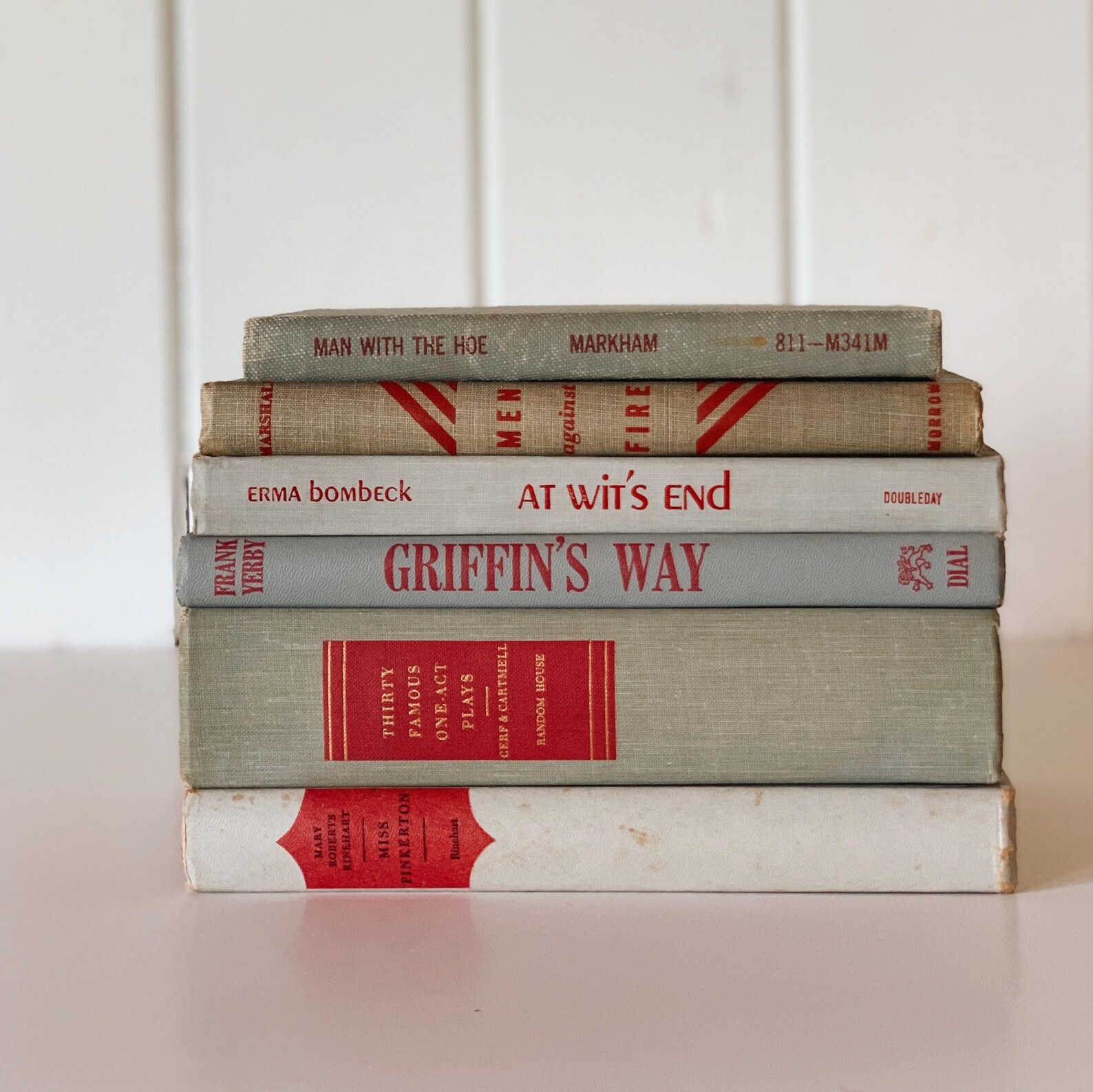 Vintage Gray and Red Book Set, Mid-century Modern Books for Shelf ...