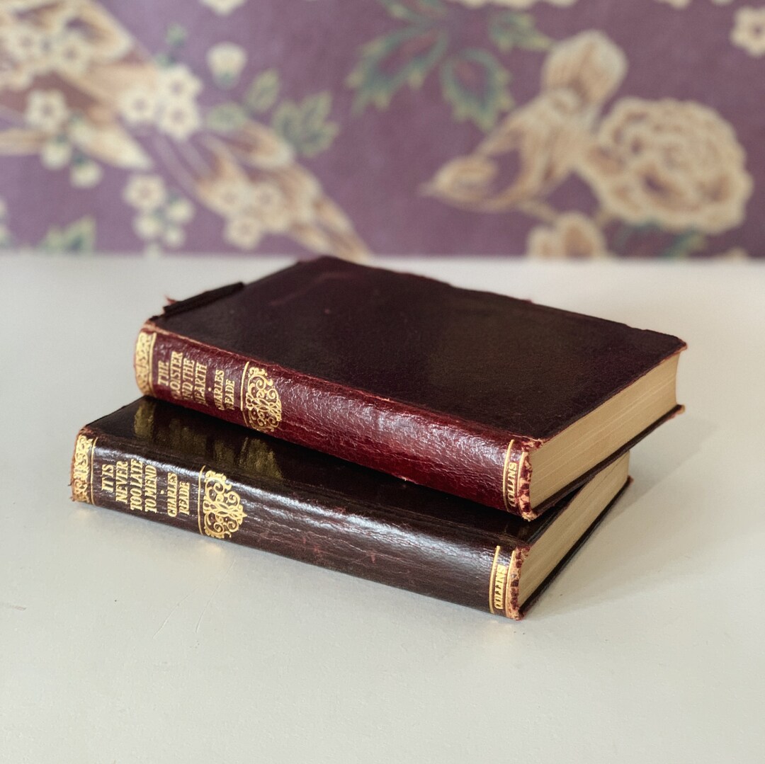 Antique Charles Reade Red Leather Book Set, Collins' Clear-type Press ...