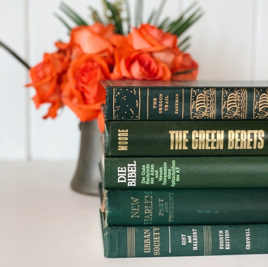Vintage Dark Green Vintage Book Set for Shelf Styling, Dark Hunter ...