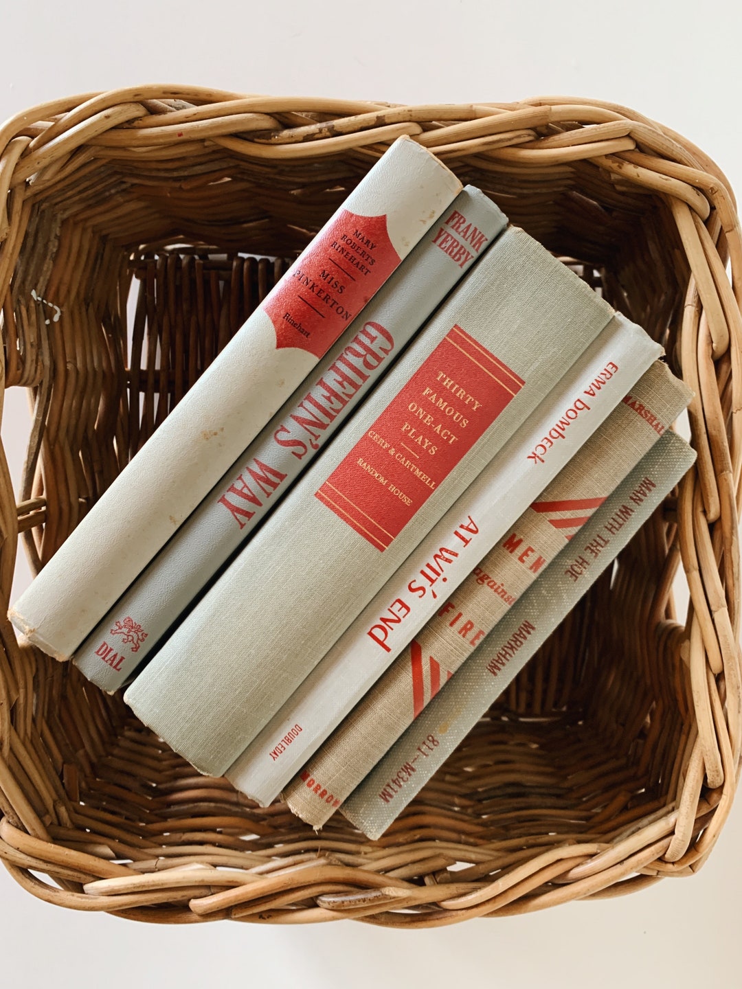 Vintage Gray and Red Book Set, Mid-century Modern Books for Shelf ...