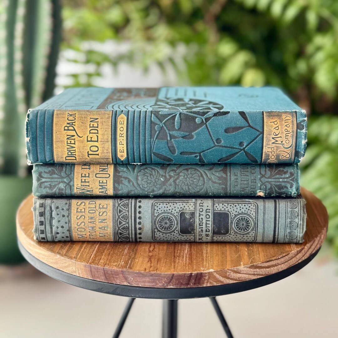 Antique Ornate Blue Green Book Set for Display - Etsy