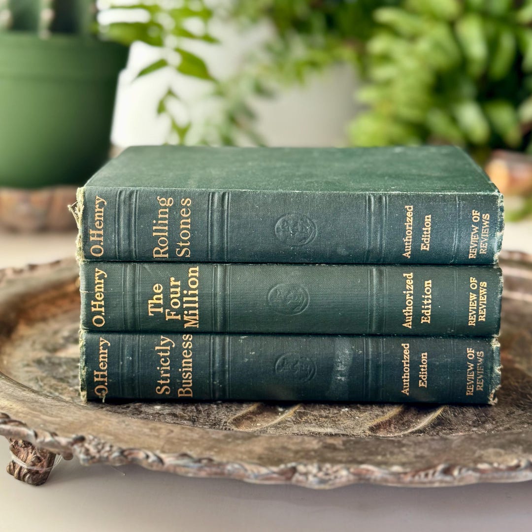 Antique Green Book Set, O. Henry Book Set, Green Books for Decor, 1914 ...