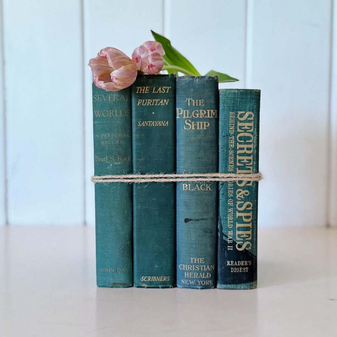 Vintage Dark Teal Green Shabby Chic Book Bundle, Books by Color ...