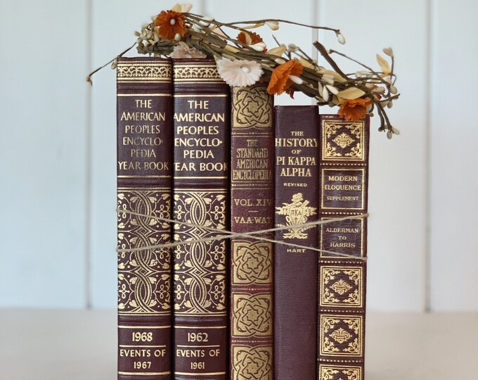 Dark Red Vintage Books, Instant Library, Decorative Books, Handmade ...
