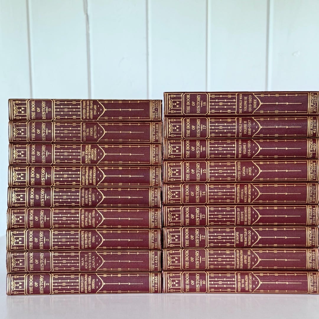 The Book of History, Complete Antique Red and Gold Book Set, Large Book ...