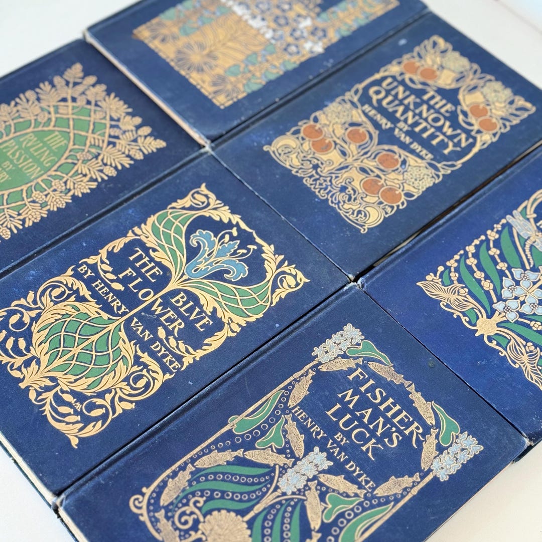 Ornate Antique Blue Book Set, Henry Van Dyke Book Bundle, Books by ...