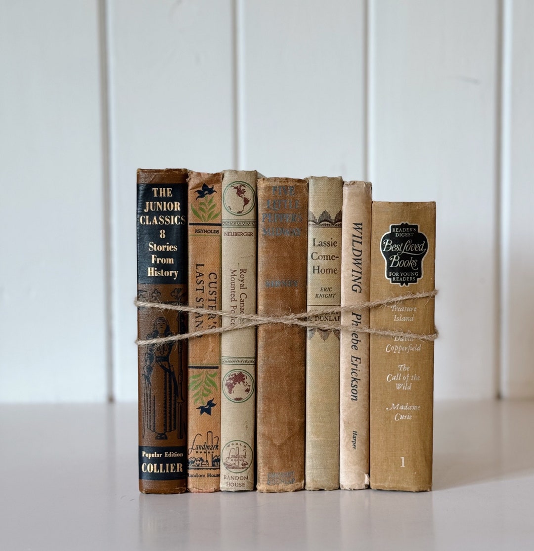 Beige and Brown Vintage Children's Book Bundle for Shelf Styling - Etsy