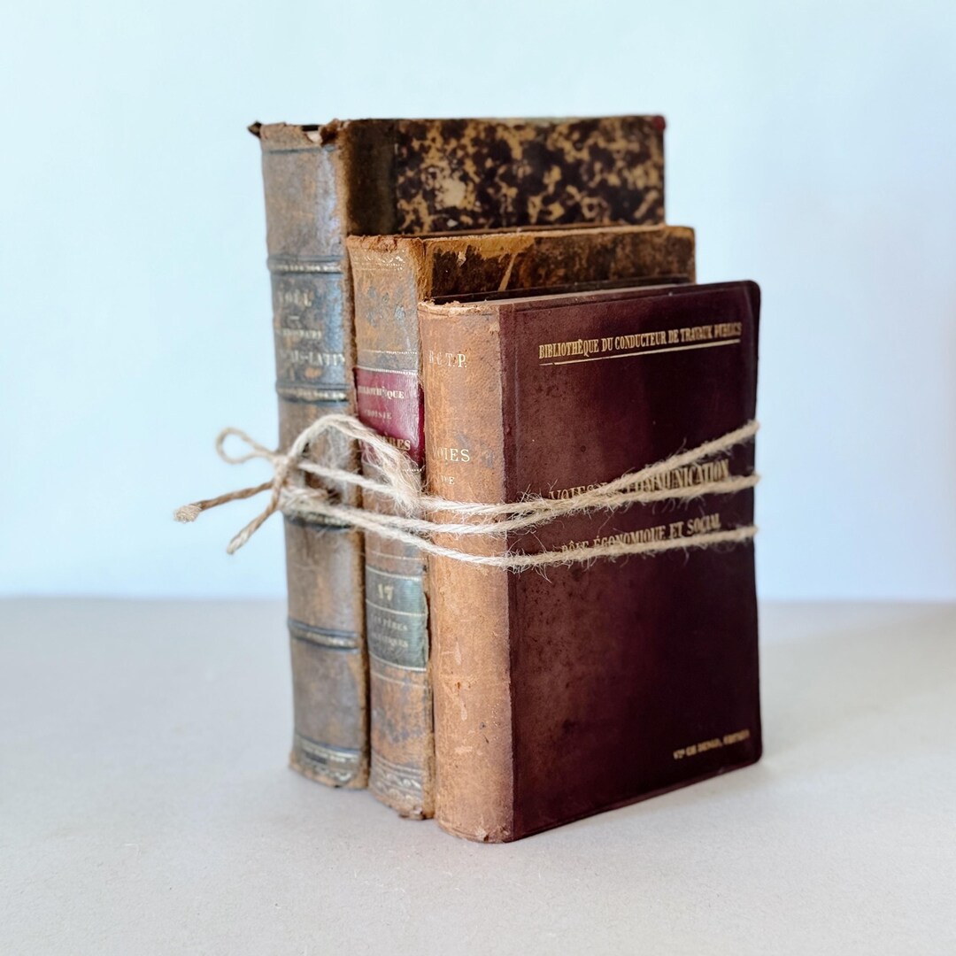 French Antique Leather-bound Distressed Books, 1800s Book Bundle - Etsy