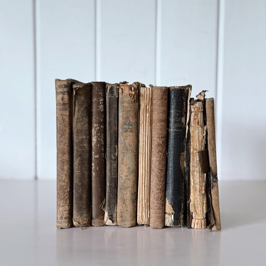 Shabby Brown Antique School Book Bundle, Ultra Distressed Old Text ...