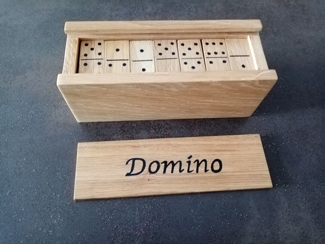 Dominoes Game, Box and 28 Dominoes in Solid Oak Wood, Entirely ...