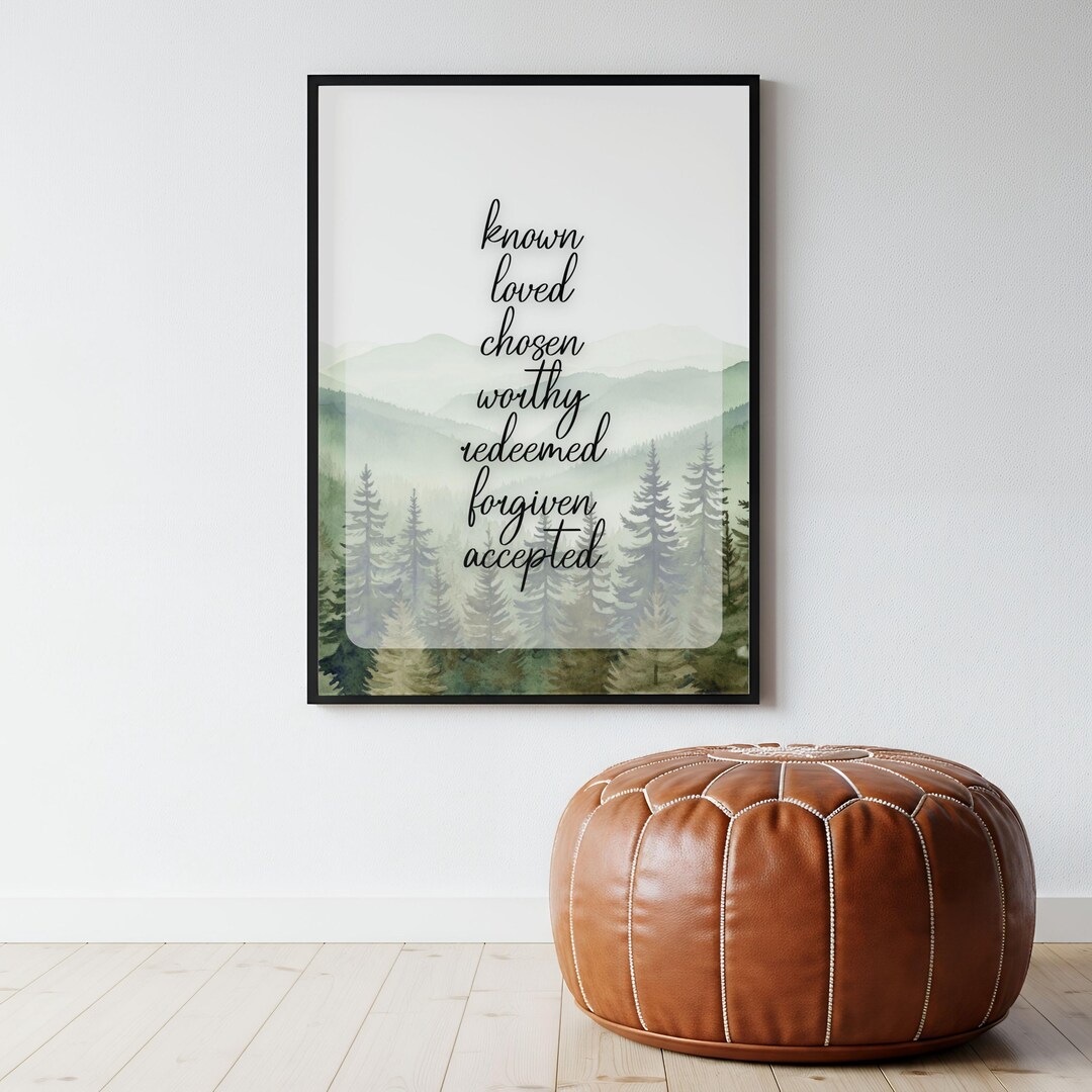 Christian Affirmation Wall Art Printable, Known Loved Chosen Worthy ...