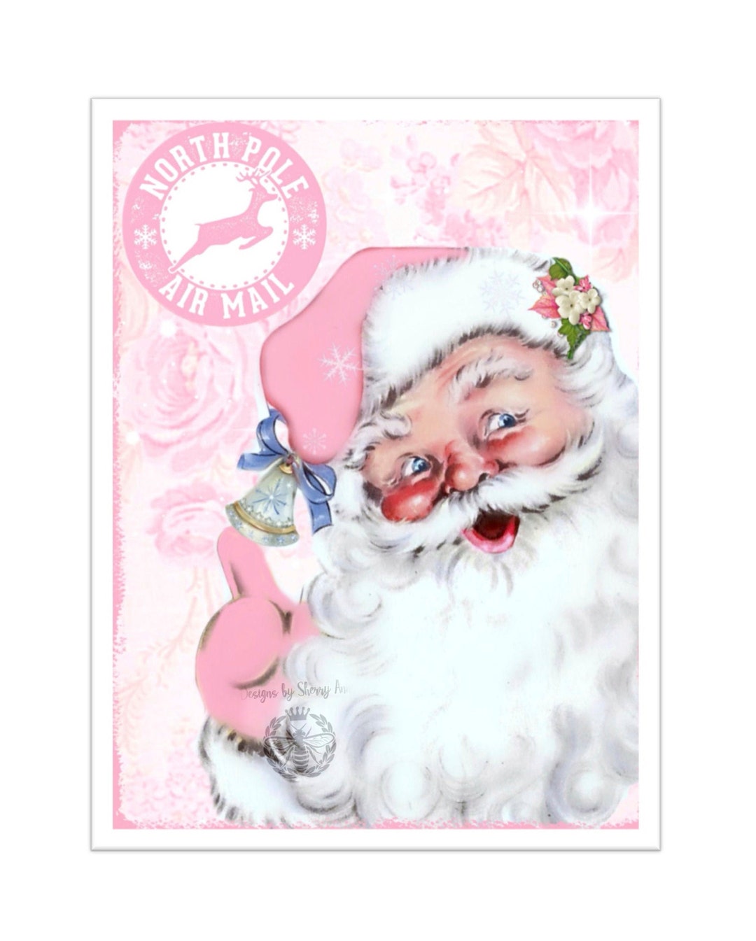 Beautiful Pink Santa Vintage Christmas, Pink Christmas Art, Pink ...