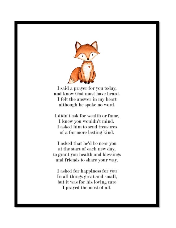 I said a prayer for you Little Fox Nursery Art Prayer Poem | Etsy