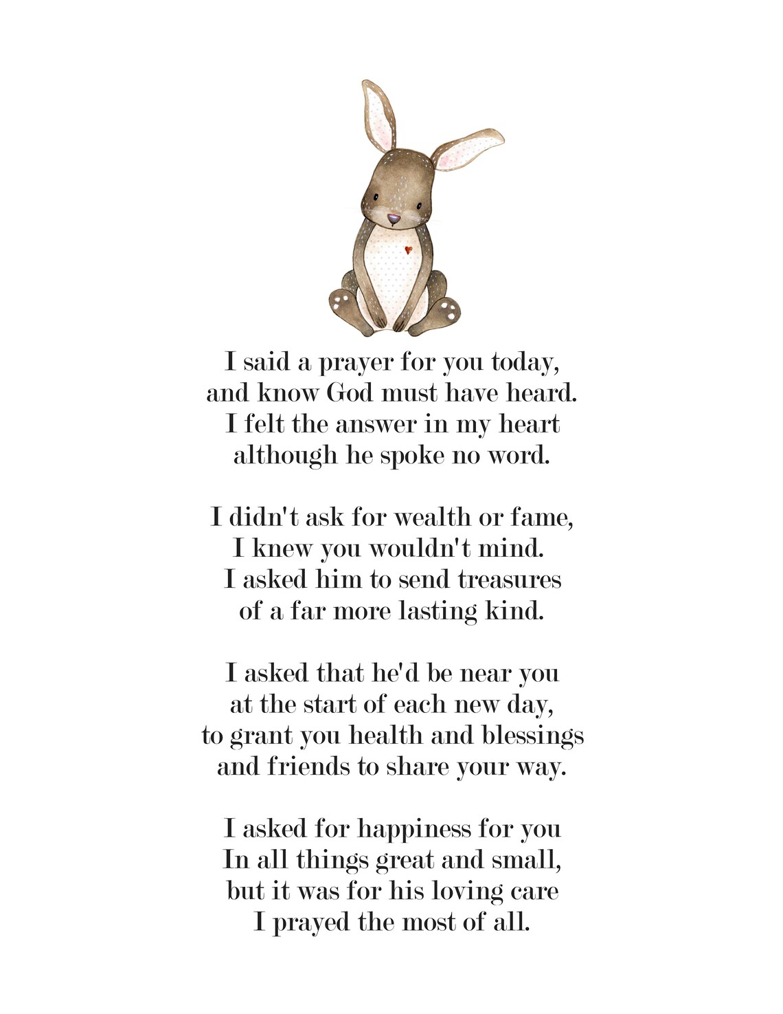 I Said a Prayer for You, Bunny Rabbit, Nursery Art, I Said a Prayer ...
