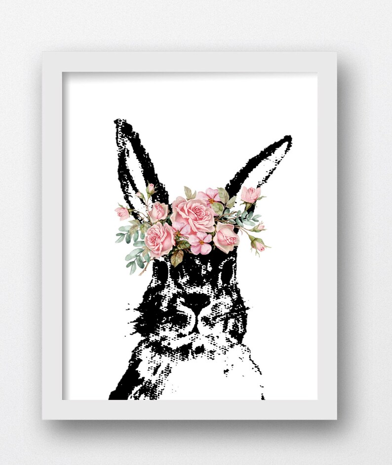 Adorable Rabbit Print Pink Roses Wreath Rabbit Decor - Etsy