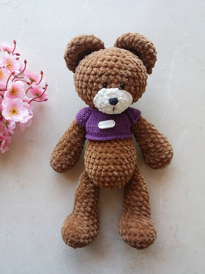 Brown crochet teddy bear toy Handmade plush bear knitted | Etsy
