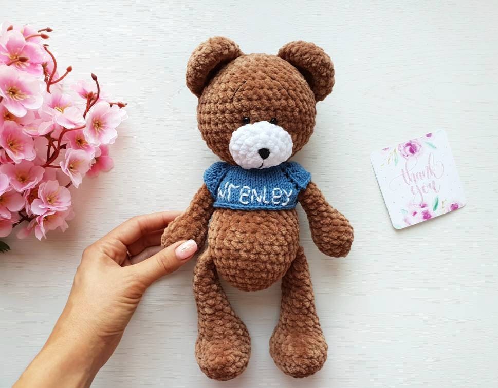 Brown crochet teddy bear toy Handmade plush bear knitted | Etsy