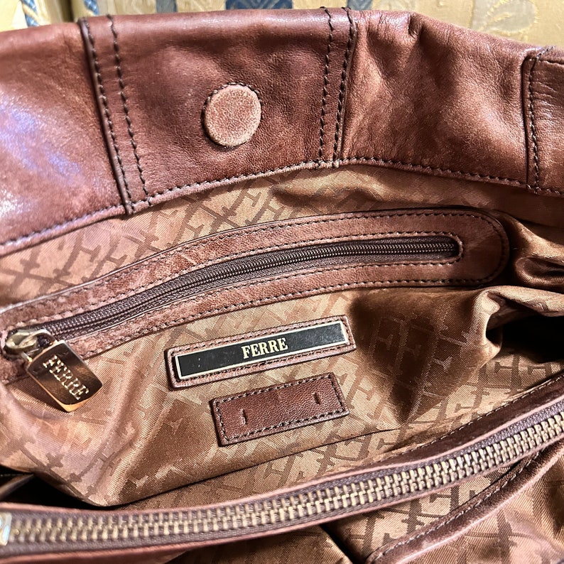 GIANFRANCO FERRE Bag, Leather Bag, Shoulder Bag, Vintage Bag, Handbag, Made in Italy, Brown Bag ...