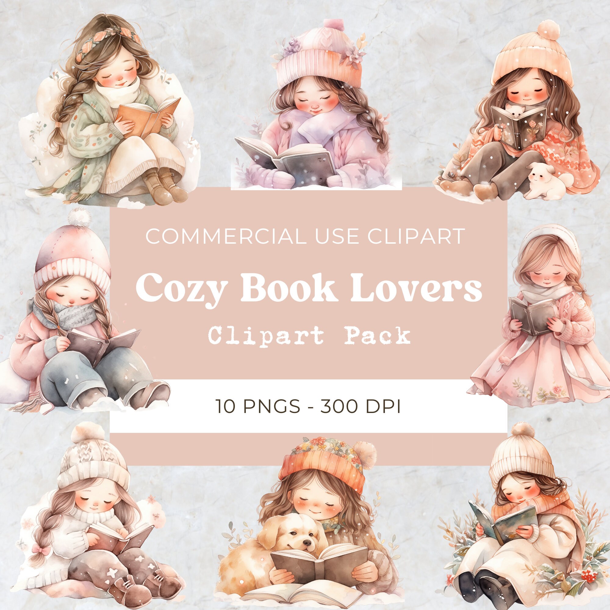 Little Girl Reading Clipart, Book Lover Clipart, Bookworm, Winter ...