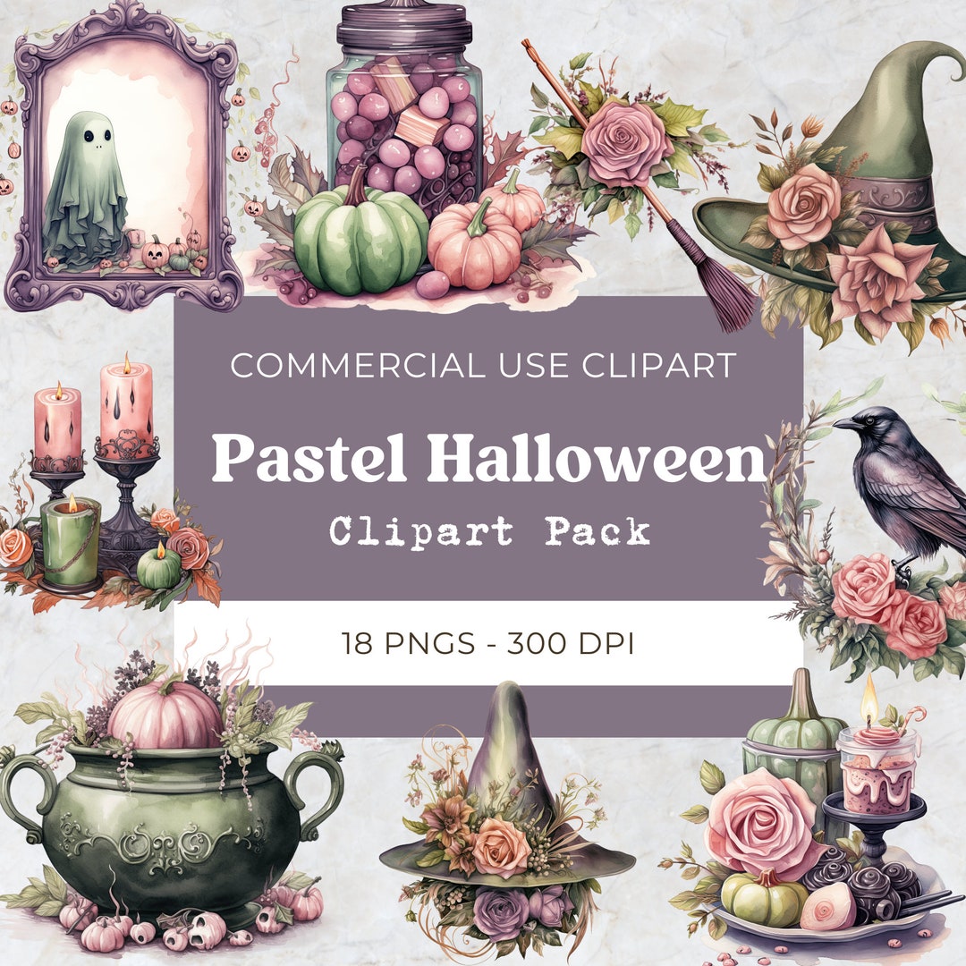 Retro Pastel Halloween Clipart, Pink Pumpkins, Cute Halloween Graphics ...