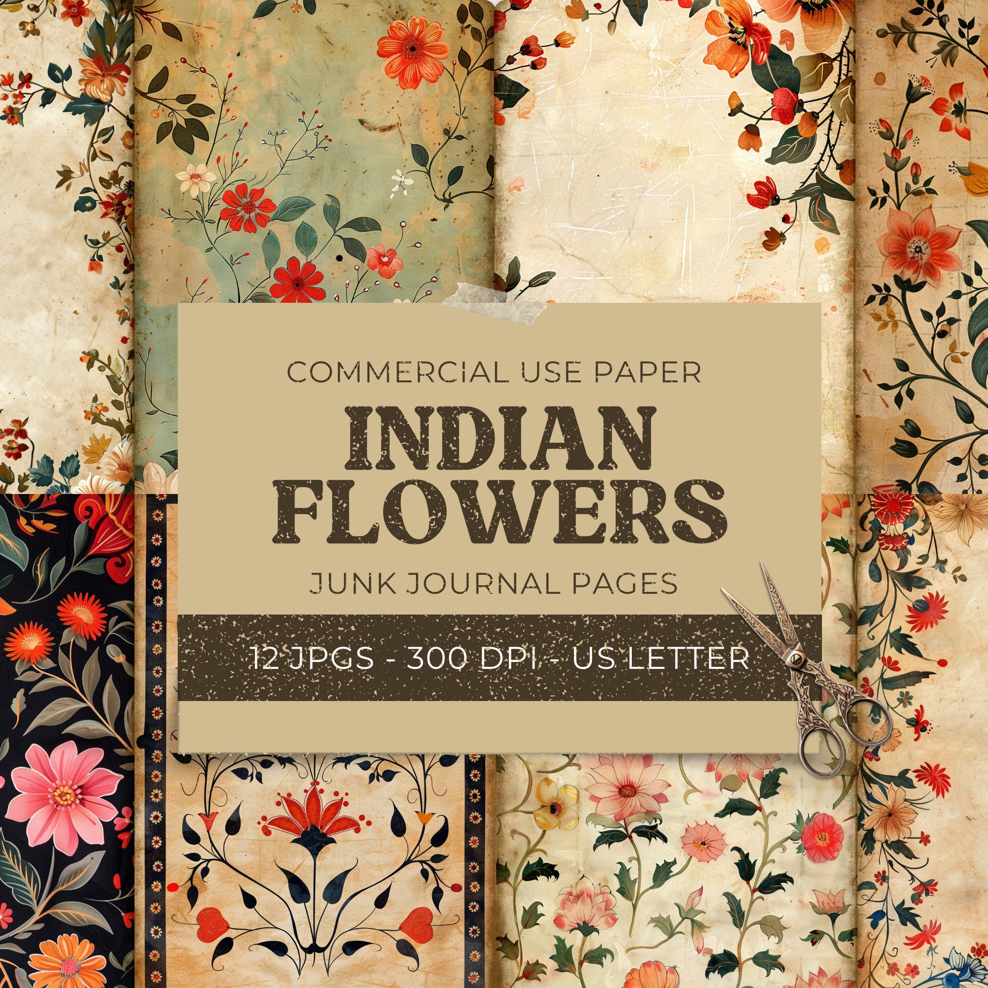 Floral Junk Journal Printable Pages With Tags, Craft Paper Pack ...